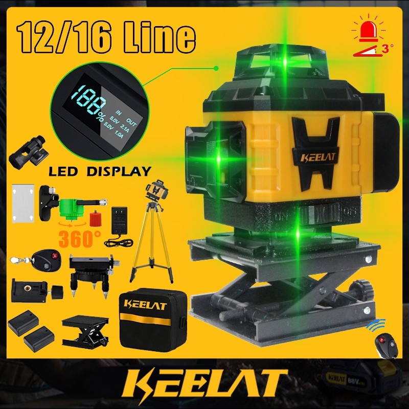 KEELAT KLL001 4D&16 Line Laser Level Green Light Cross Self-Leveling ...