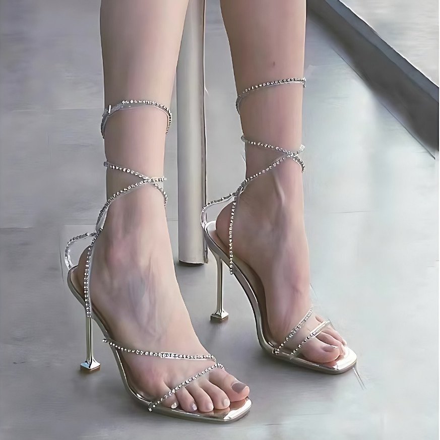 rhinestone high heels shoes for women ladies gladiator heels silver ...
