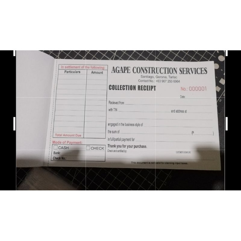 Customized Receipt (non-bir) non carbonized 1/2 letter size (WITH ...