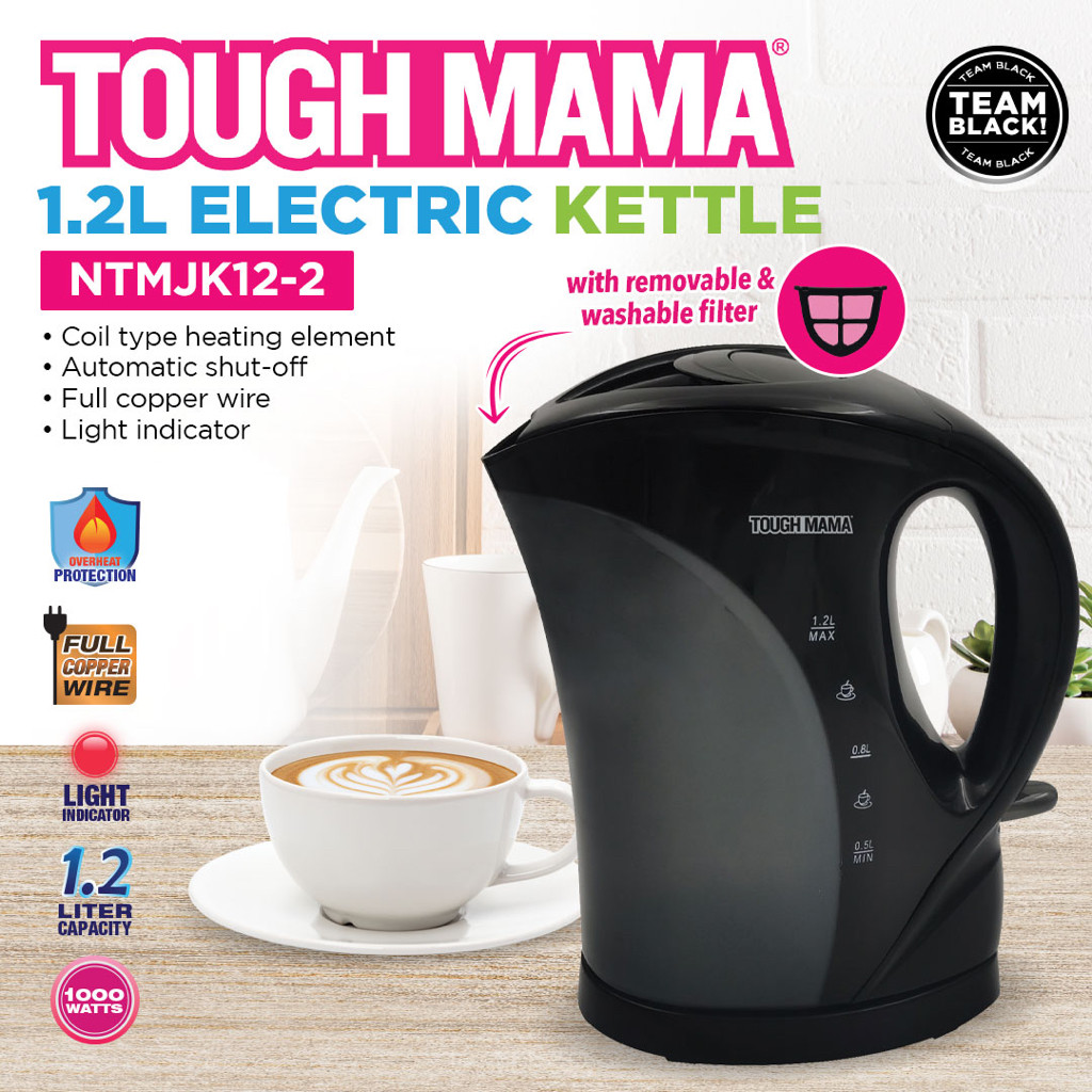 Tough Mama NTMJK12-2 Black 1.2L Electric Kettle Automatic Plastic Body ...