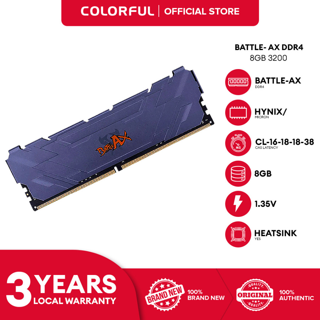 Colorful Battle-Ax DDR4 8GB & 16GB (8G*2) 3200 XMP & JEDEC Desktop RAM ...
