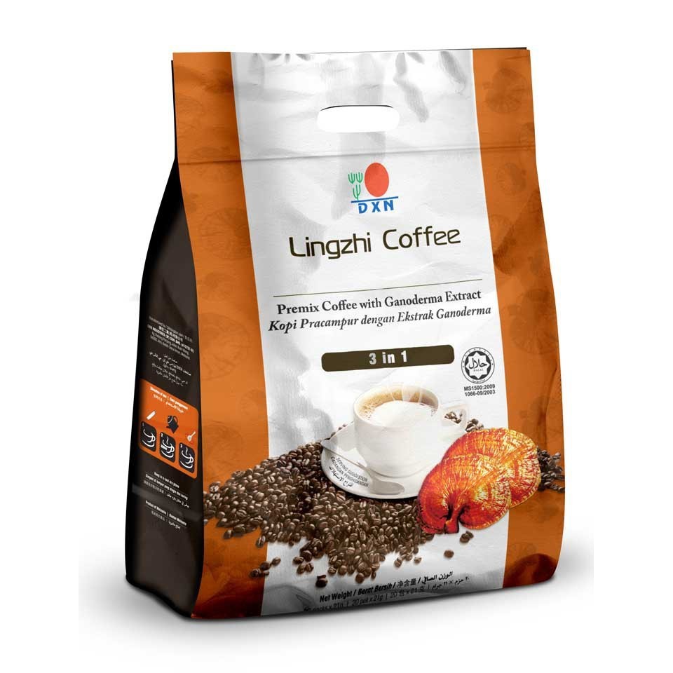 DXN Kopi Lingzhi Coffee 20 sachets x 21g (420g) Brazilian Coffee beans ...