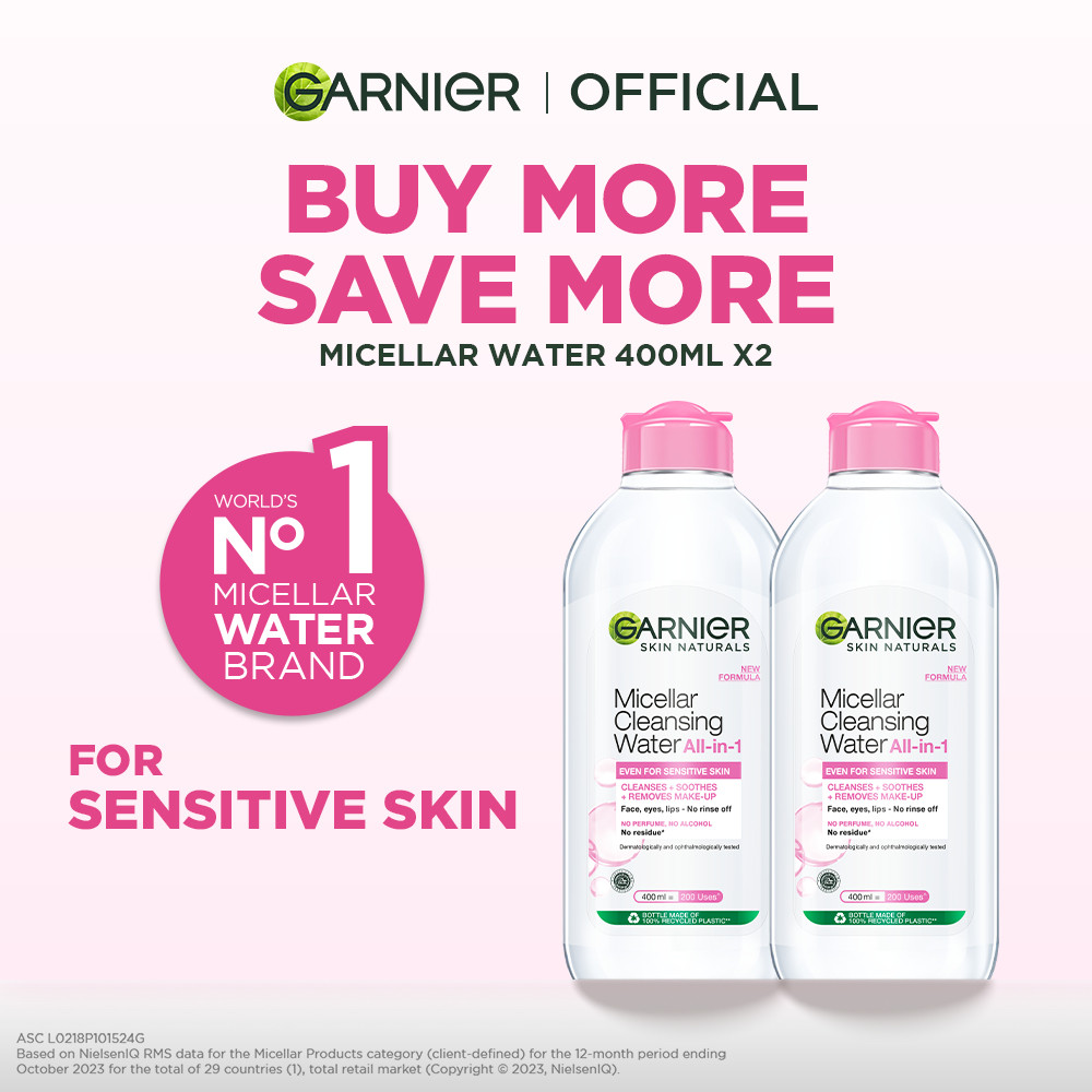 Garnier Pink Micellar Water (400ml x2) Twin Pack Makeup Remover, Facial ...
