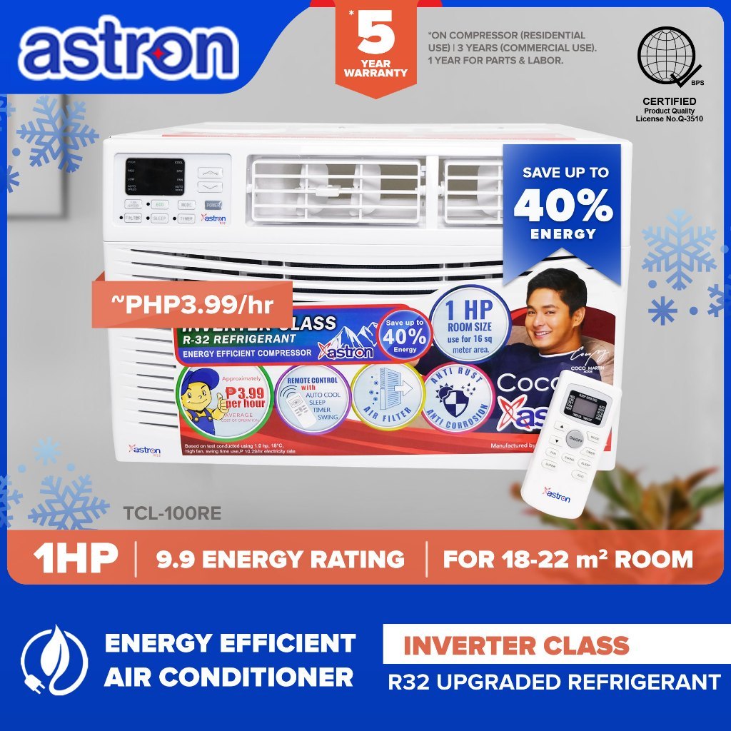 Astron 1HP Inverter Class Window Type Aircon with Remote - TCL100RE | Energy Saving | Shopee ...