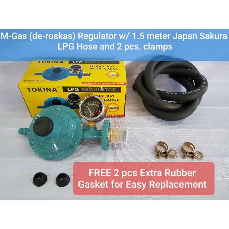 M-Gas (de-Roskas) LPG Regulator w/ Gauge, Hose, Clamps FREE Gaskets ...