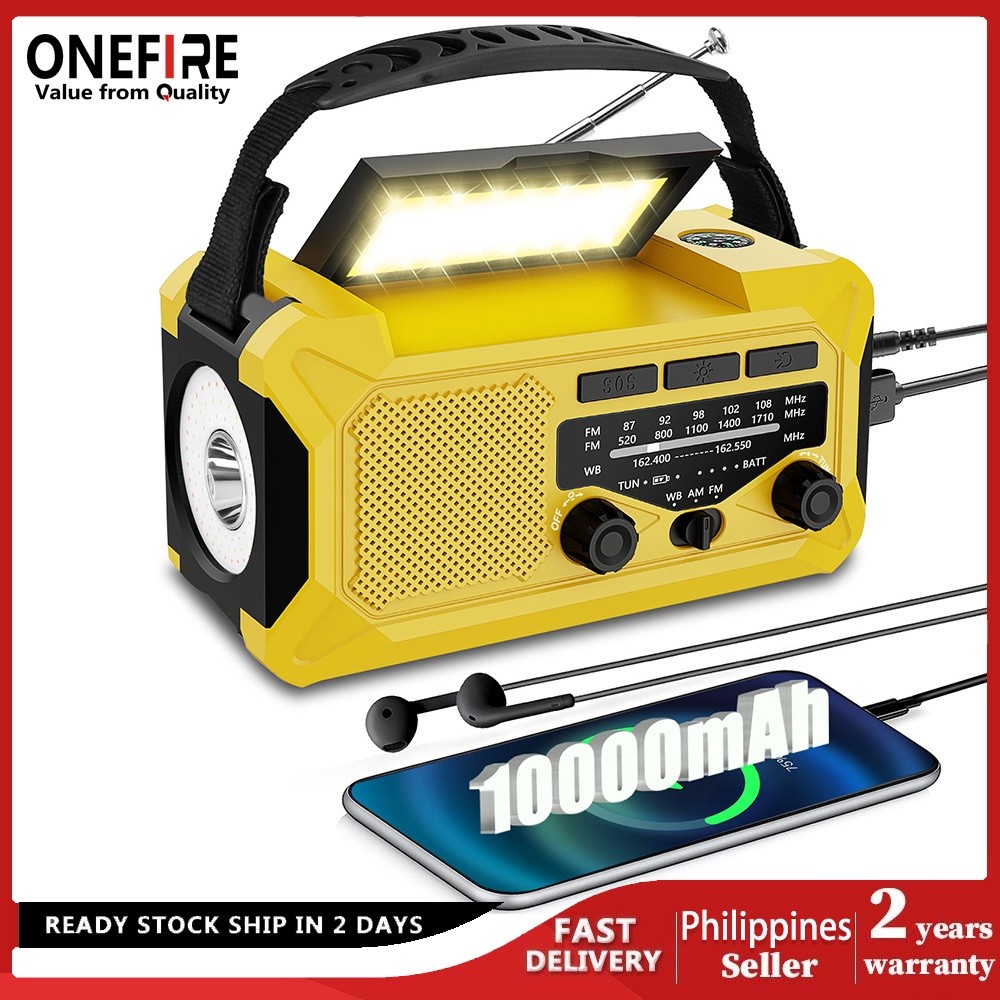 Solar AM/FM Rechargeable Radio 10000mAh Portable Radio with Flashlight ...