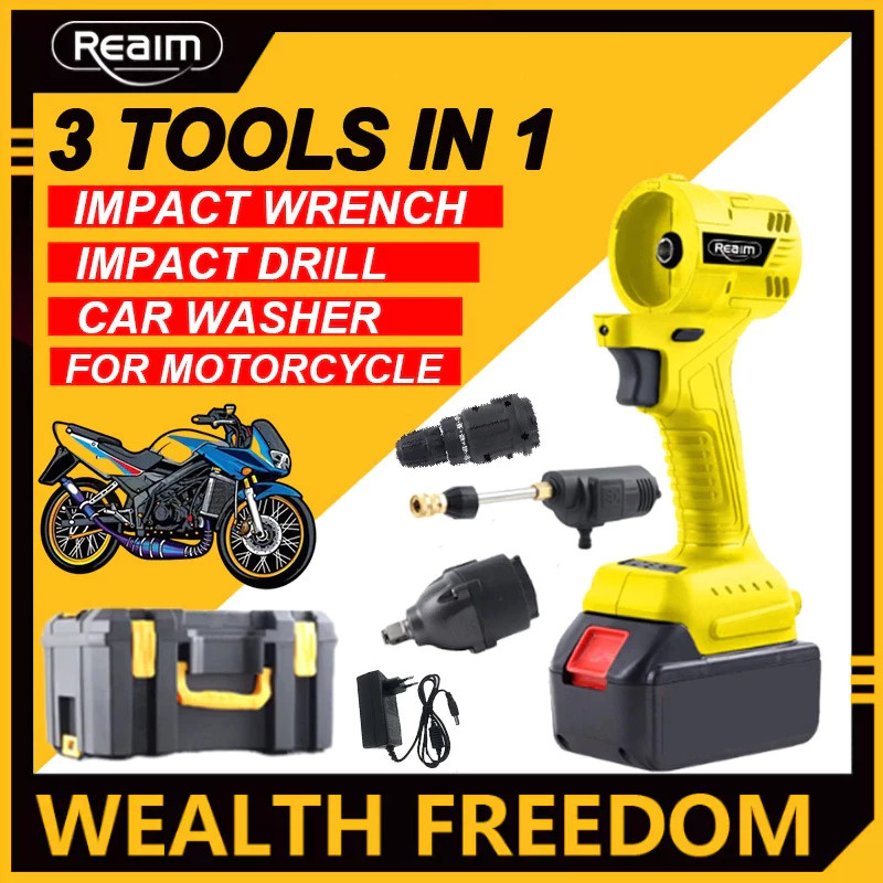 REAIM 3 IN 1 Cordless Wrench Impact Drill Car Washing Machine ...