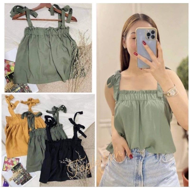challis{Qaself$cJ&tie tops,s!with[y,garter(semi!U[crop!a!top) | Shopee ...