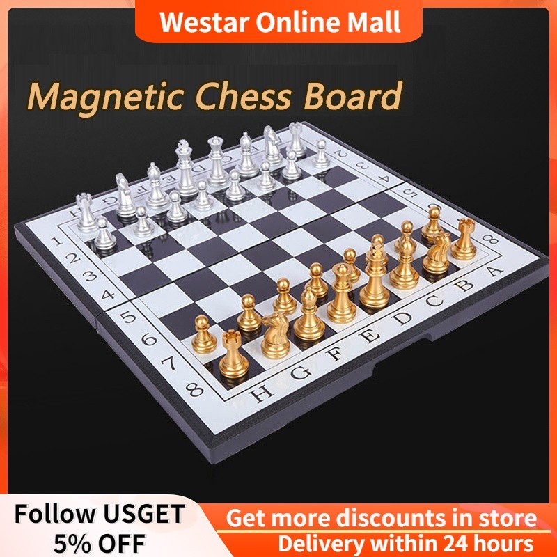 New&pV)Magnetic$Y_Chess Board Medieval Chess Set Foldable 32^gk/Gold$ub ...