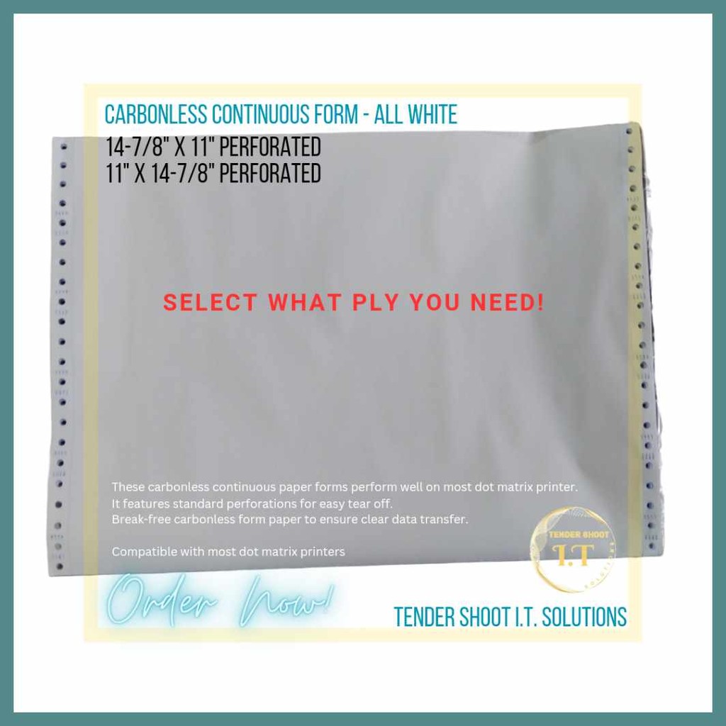 2Ply 3Ply Carbonless Continuous Form 14 7/8” x 11” 14 7/8x11 11” x 14 7 ...