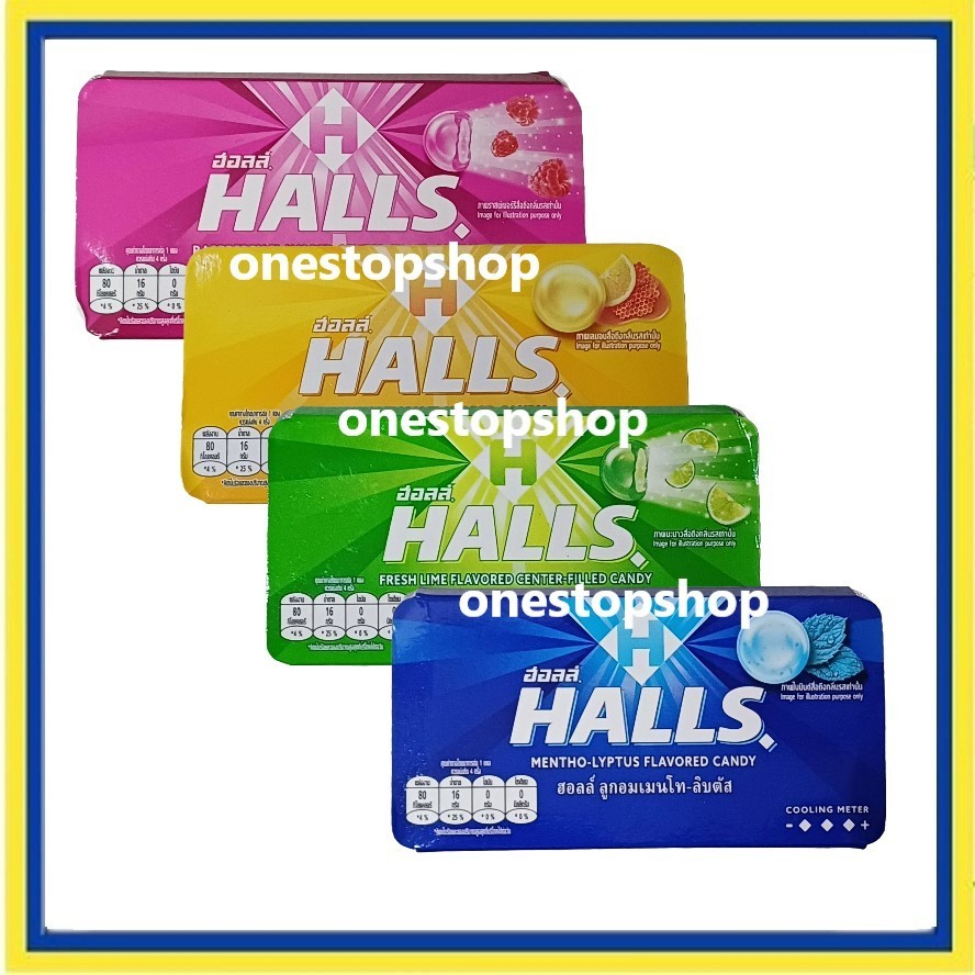 Halls Flavored Center Filled Candy 22.4g x4 Flavors (Lime/Mentholyptus ...