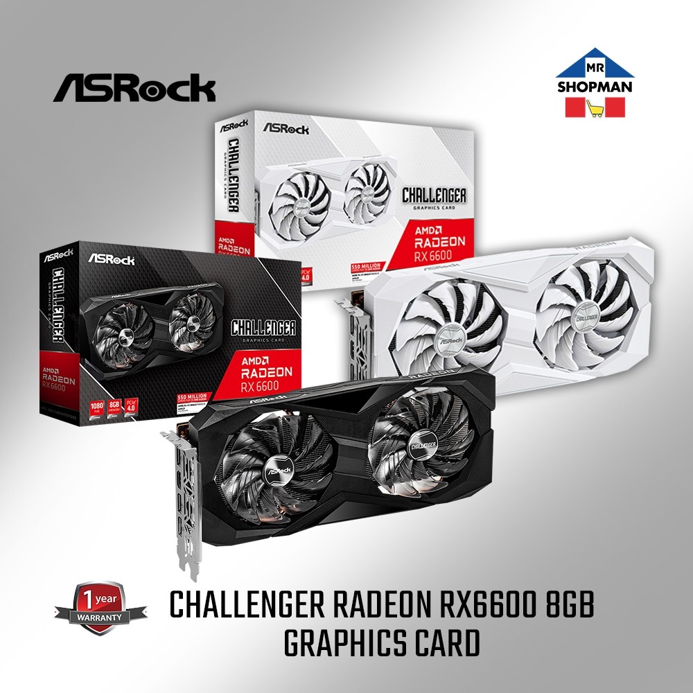 Asrock AMD Radeon RX6600 Challenger D 8GB Black / White Graphics Card ...