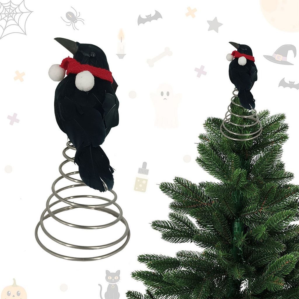 Halloween Crow Tree Topper Mini Crow Treetop Ornaments with Red Scarf ...