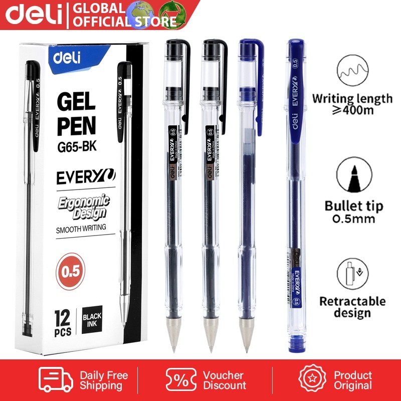 Deli Gel Pen 0.5mm Black/Blue Writing Sign Pen Student Stationery ...