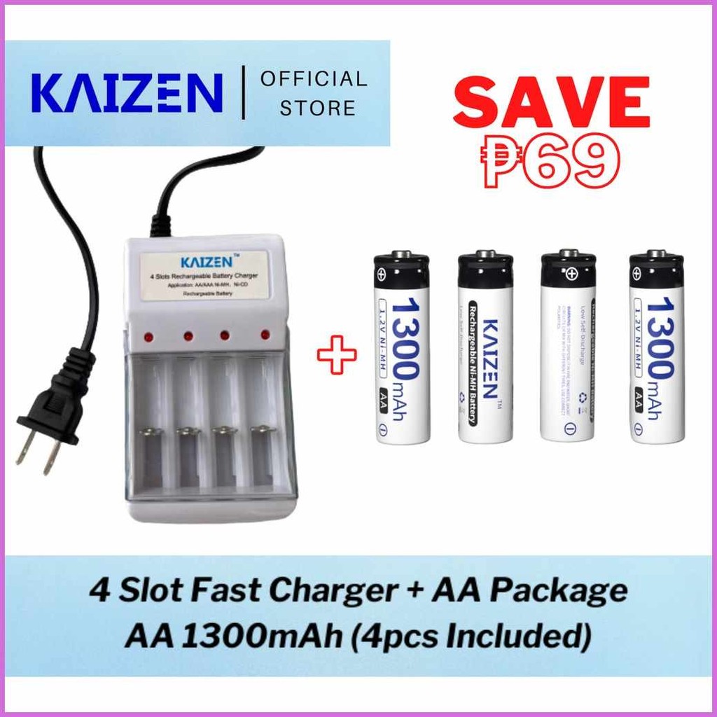 Kaizen_j|mL)ComboZk-4KX-4mt-SlotUn-ChargerbO-w/n-AA 1300mAh ...