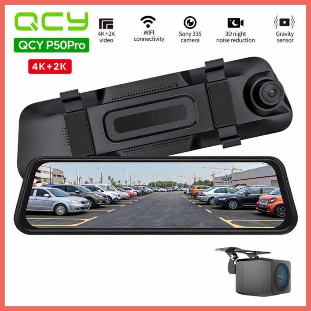 QCY P50 pro 4K+2K Sony Lens IMX335 Dashcam WiFi Touch Screen Rearview ...
