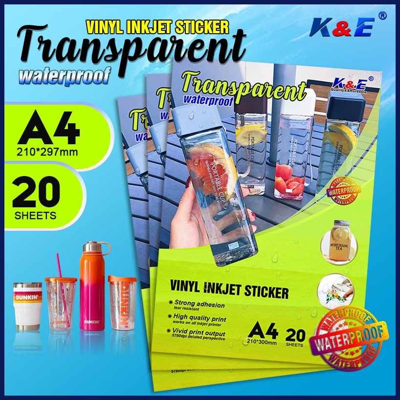 K&E WATERPROOF-Transparent Printable Vinyl Inkjet Sticker Waterproof A4 ...