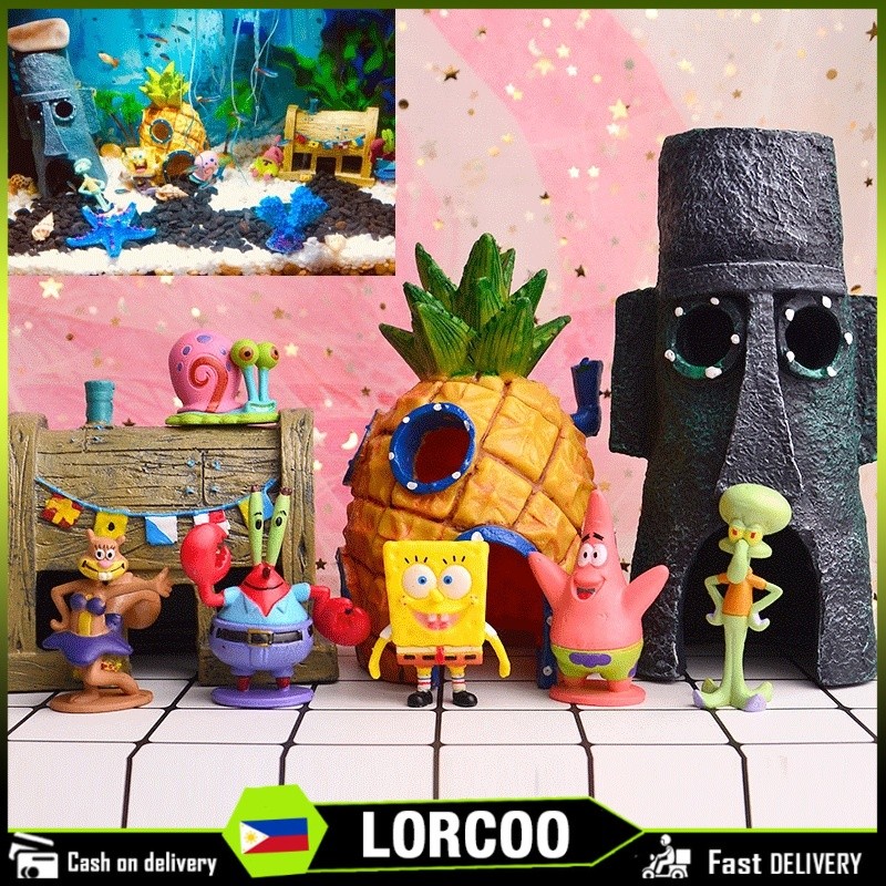 Mini SpongeBob Fish Tank Aquarium Accessories Pineapple House Squidward ...