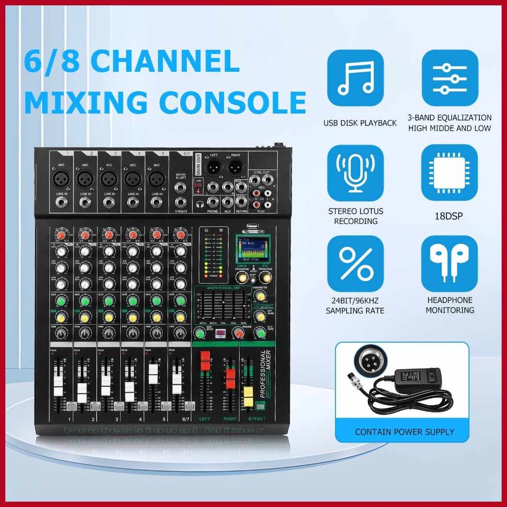 Mixer Audio 6 Channel For Sound System Mono / Stereo Equalizer USB ...