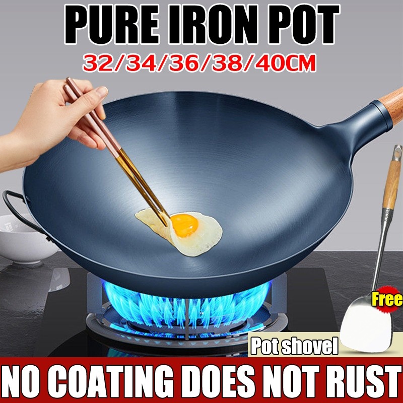 Free Spatulawok 40/38/36/34/32cm pan non stick wok pan stainless steel ...