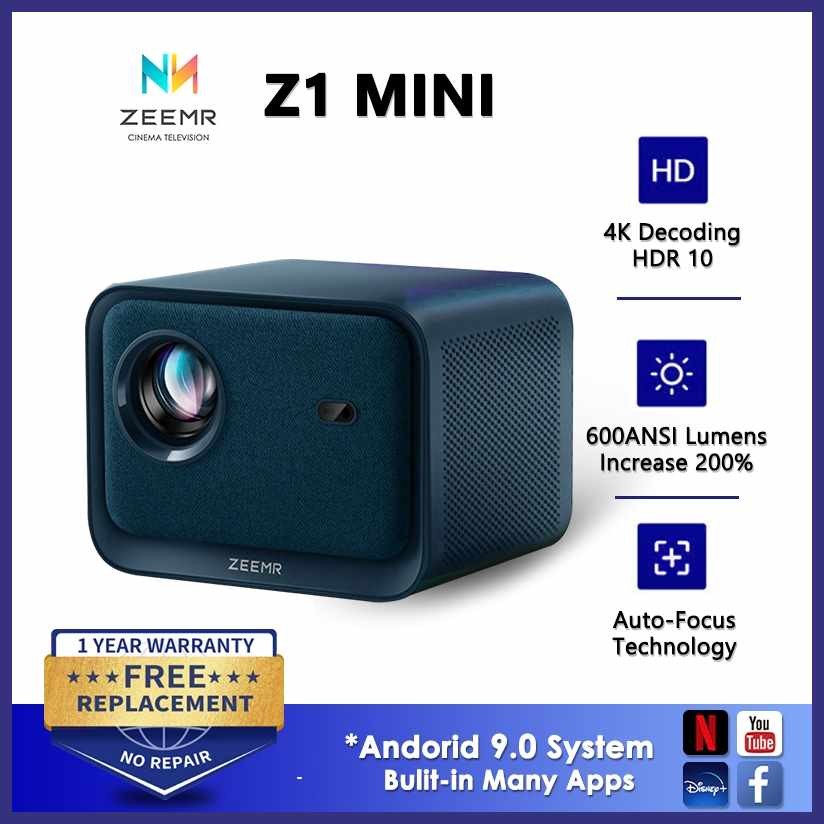 ZEEMR Z1 Mini 4K Auto-Focus Projector Portable Android 9.0 Remote Voice ...