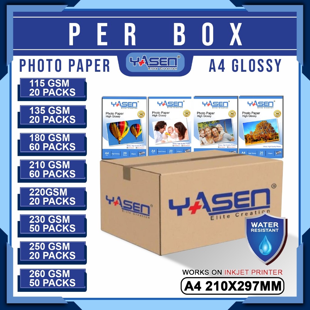 1 Box Yasen Photo Paper Glossy & RC Inkjet Photo Paper A4 (20/50/60 ...