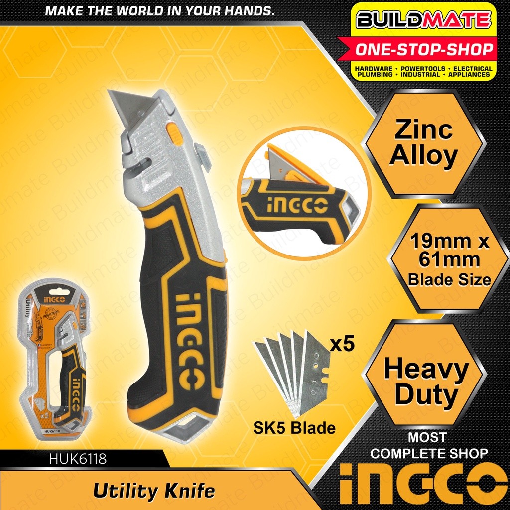 BUILDMATE Ingco Utility ZINC Alloy Knife Cutter with 5pcs SK5 Blade ...