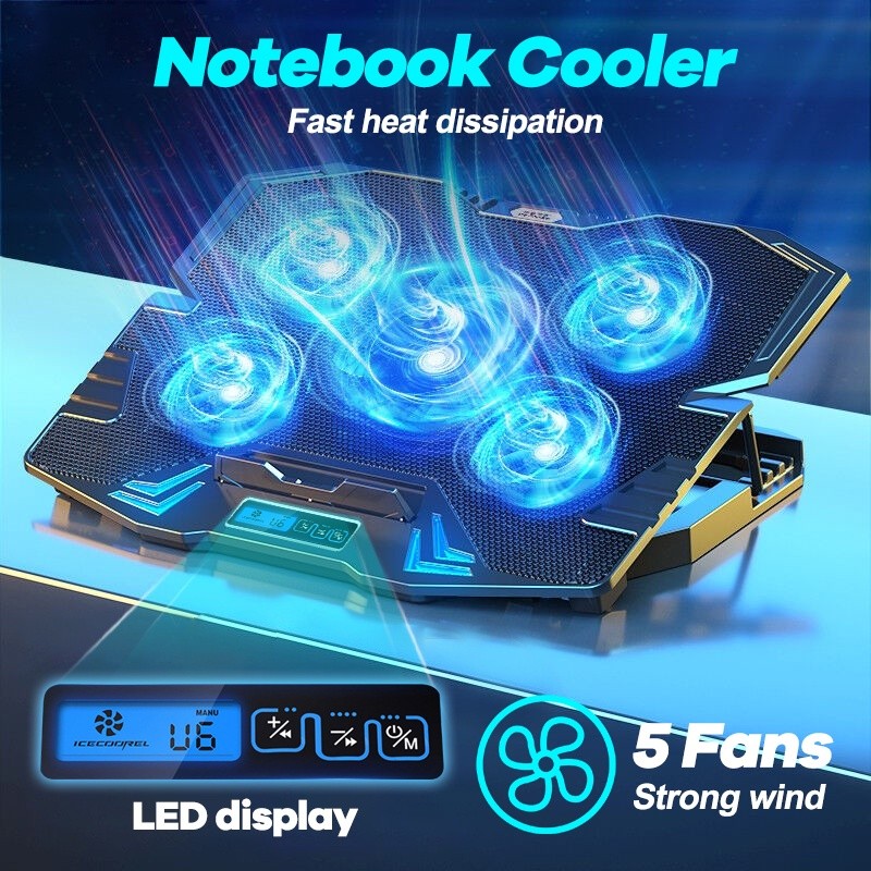 5 Speed Cooling Fans Laptop Cooling Pad 12-17 inches Led Screen Laptop ...