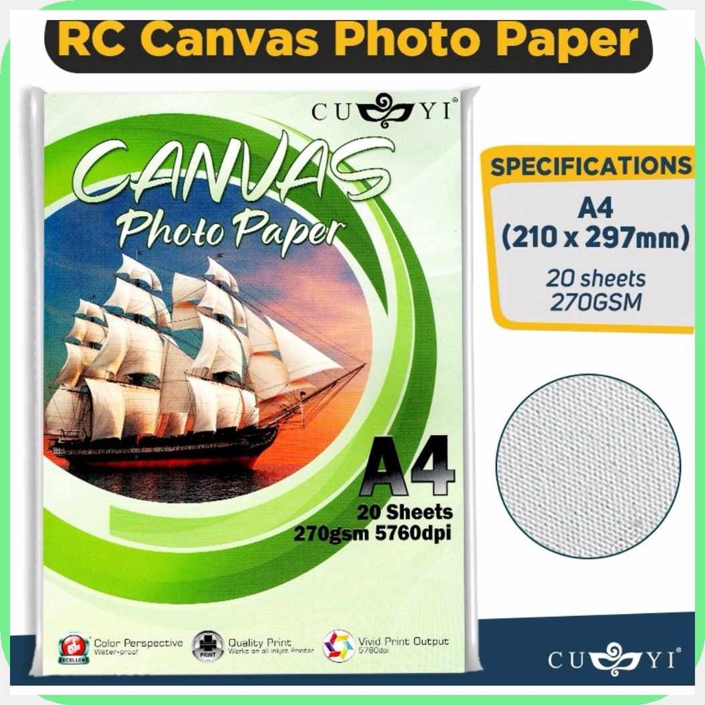 CUYI 270GSM RESIN COATED CANVAS PHOTO PAPER A4 SIZE (20 SHEETS PER PACK ...