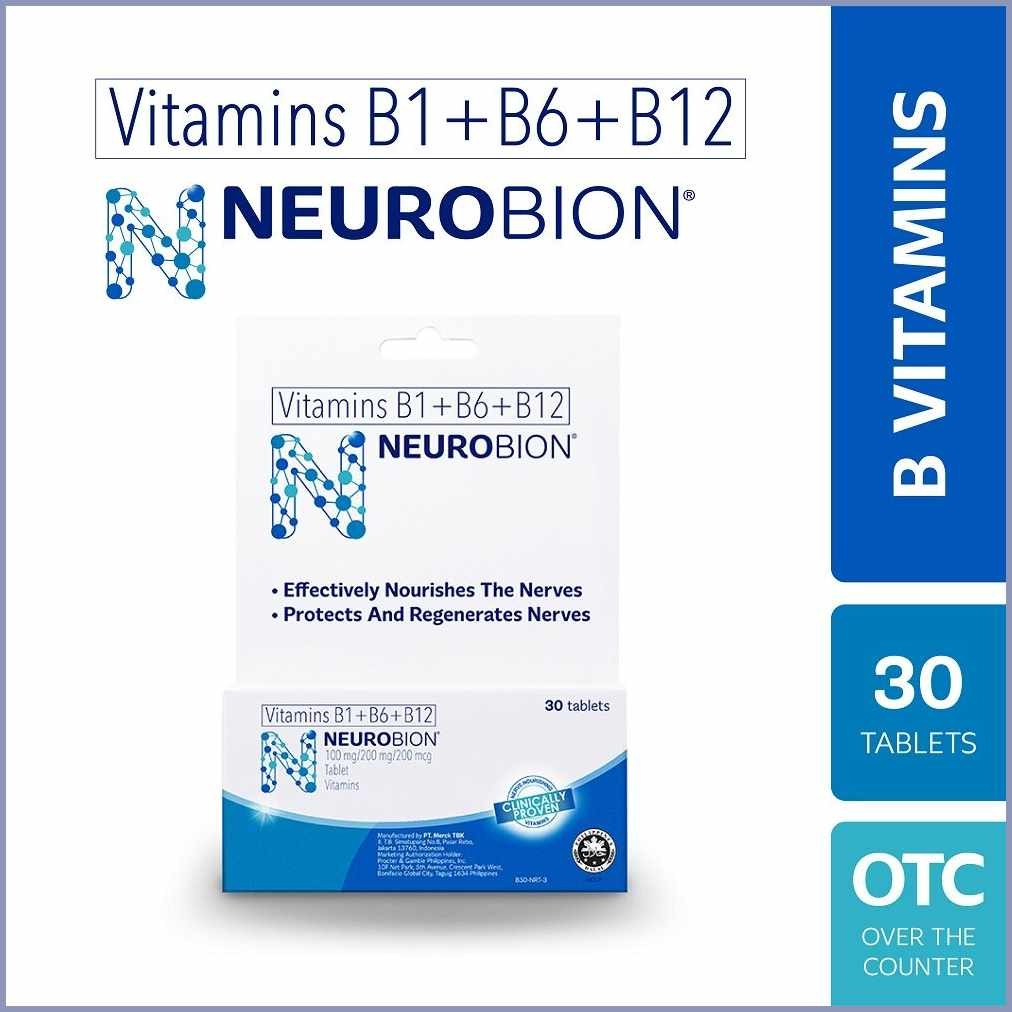 NEUROBION/d+Vitamins;N.B1>z)+}c)B6}r)+}D)B12}H)Tablet}E)100mg (contains ...