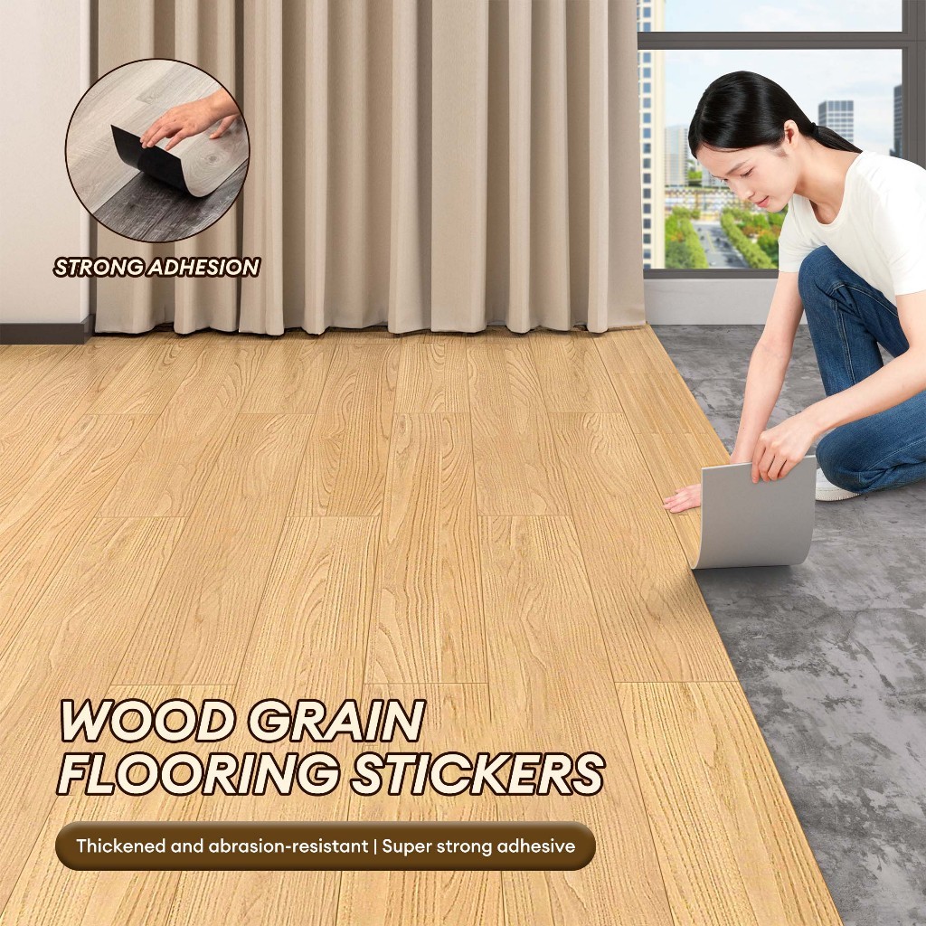 Floor Stickers Thick Wooden Design 91*15 cm Vinyl Adhesive PVC Tiles ...