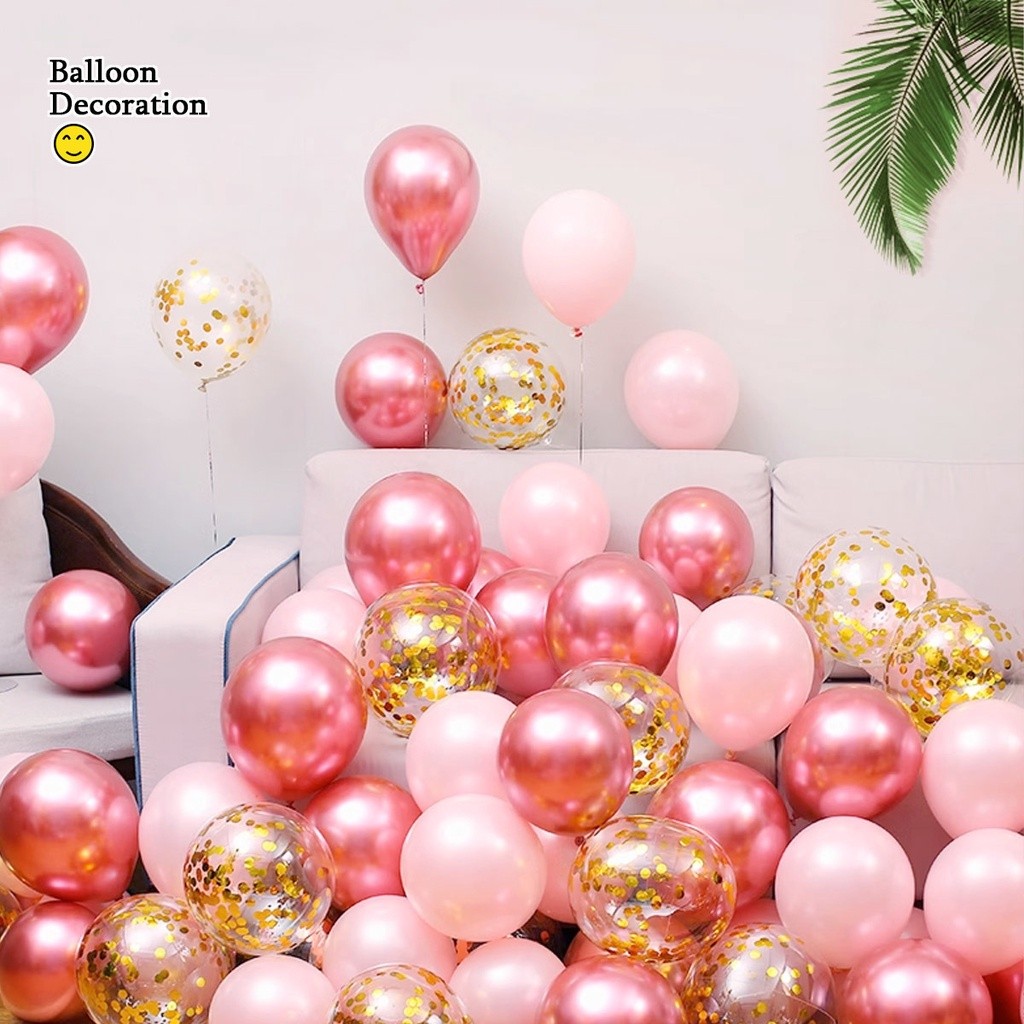 50pcs Pink Balloons Set Confetti Metallic Balloon For Christening ...