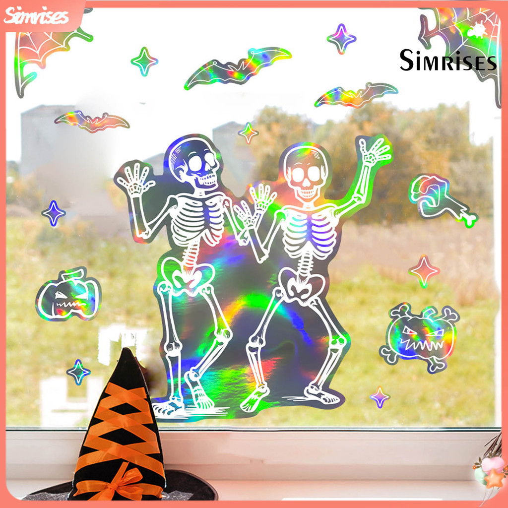 [Simrises TT]Halloween Skeleton Window Cling Waterproof PVC Holographic ...