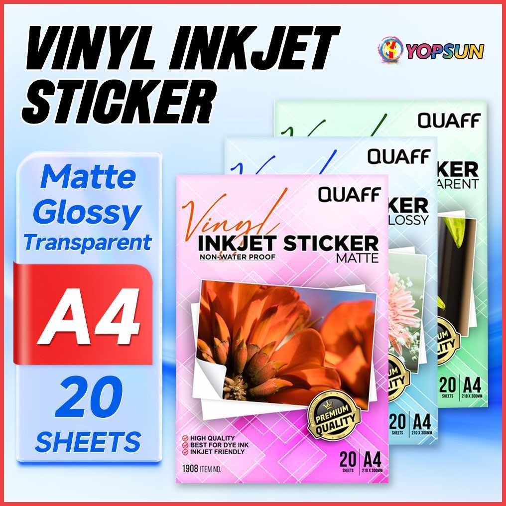 Quaff Vinyl Inkjet Sticker A4 ( Glossy | Matte | Transparent ) 20Sheets ...