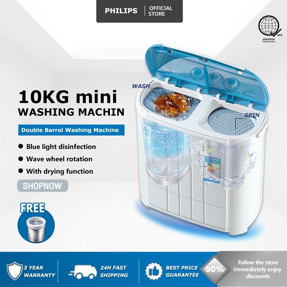 Double Barrel Mini Washing Machine With Spin Dryer Semi Automatic 10KG ...