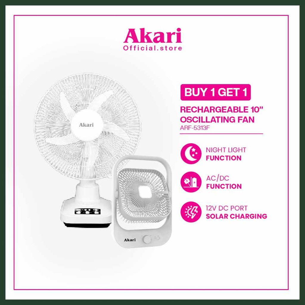 Akari 12-inch Rechargeable Oscillating Fan (ARF-5313F) + FREE 8-inch ...