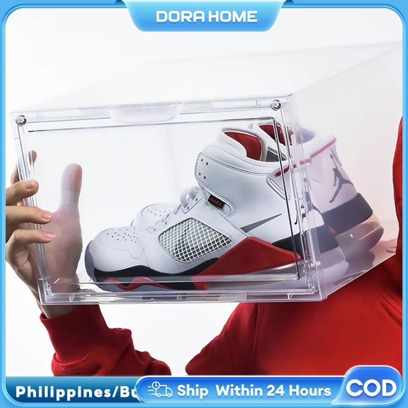 Magnetic Front Drop Acrylic Shoe Box Sneaker Shoe Storage Transparent ...