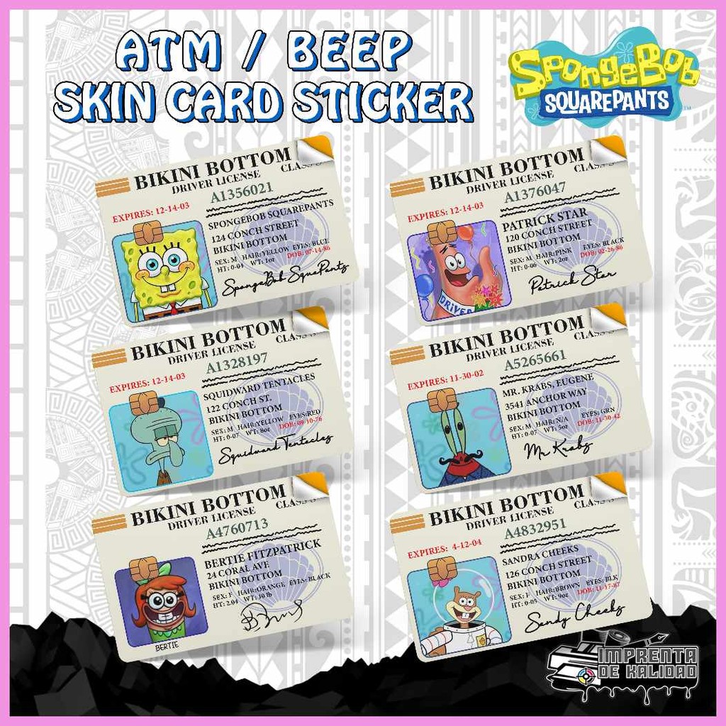 Spongebob Skin Card Sticker Vinyl Debit/ATM/beep card sticker skin ...
