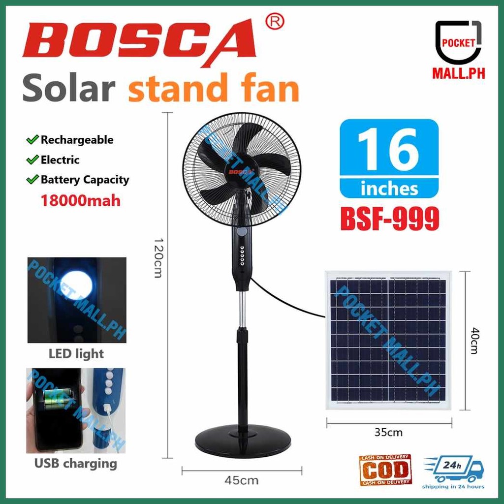 BOSCA Solar Stand Fan 16 inches Solar Electric Fan plug and play COD ...