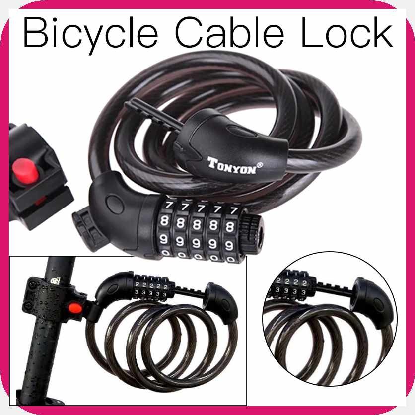 Tonyon 5 digit number combination lock anti-theft steel cable lock 1.2m ...