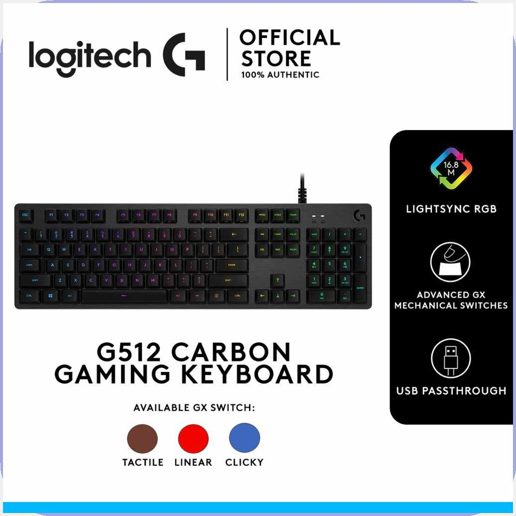 Logitech dgKeyboard)c>G512)N>Carbon)D>Lightsync)S>RGB)g>GX Switch Wired Mechanical | Shopee ...