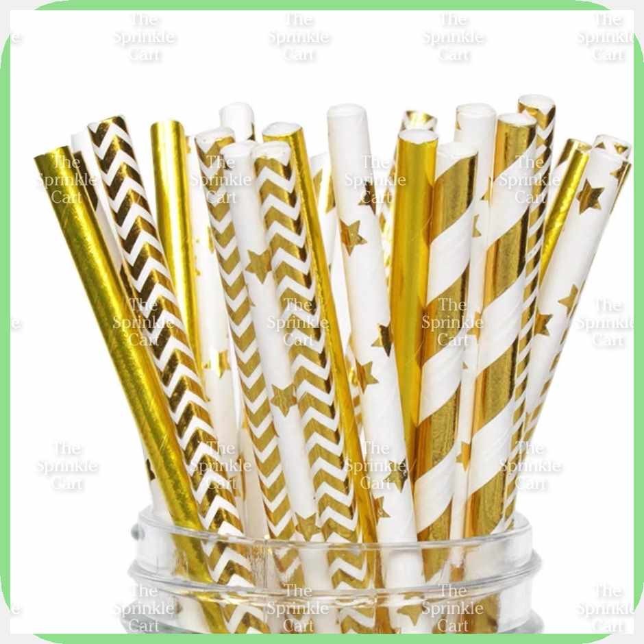 25pcs?yU`Drinking!LX}Paper#rH]Straw.Jy]Metallic.kV]Gold.JH]Ecofriendly ...