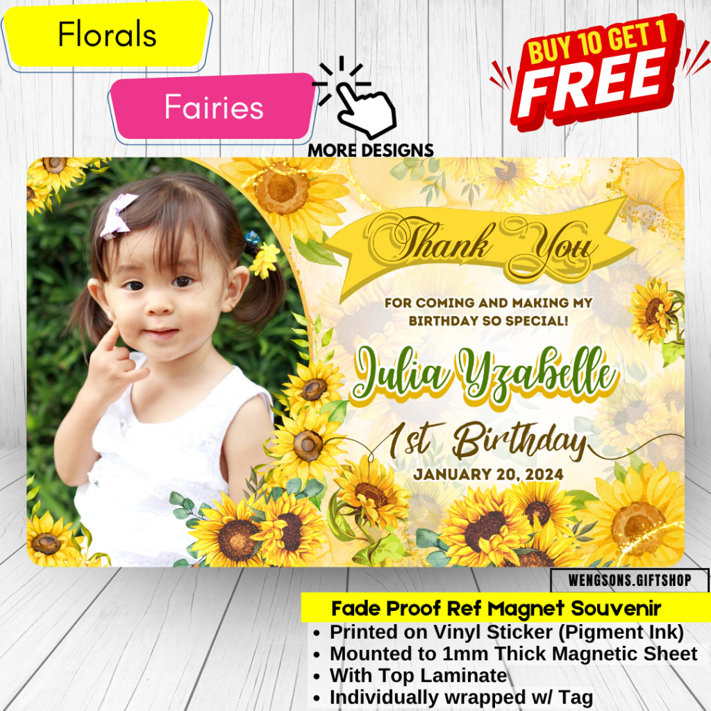 Sunflower Florals Fairy Ref Magnet Souvenir for Birthday | Baptismal ...