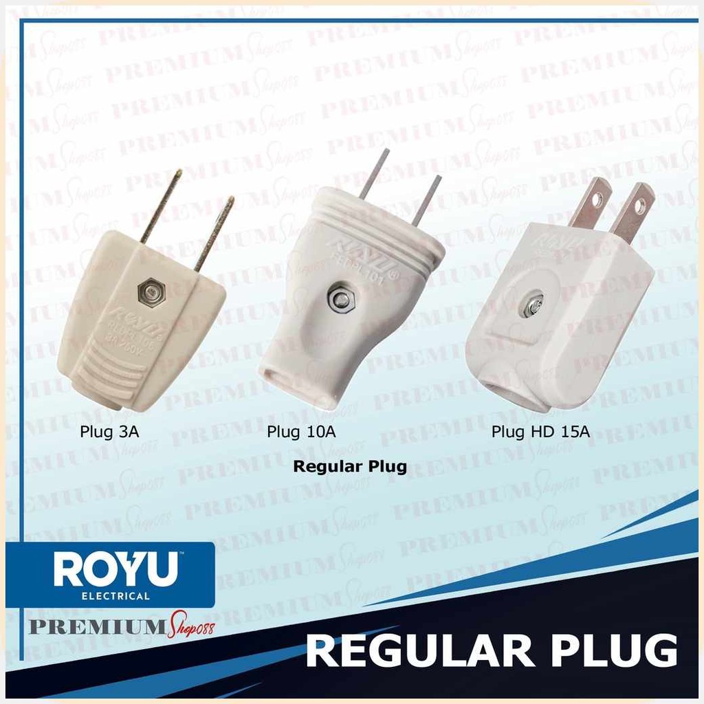 Royu Regular Plug 3A 10A 15A Heavy Duty HD with Ground Socket Tandem ...