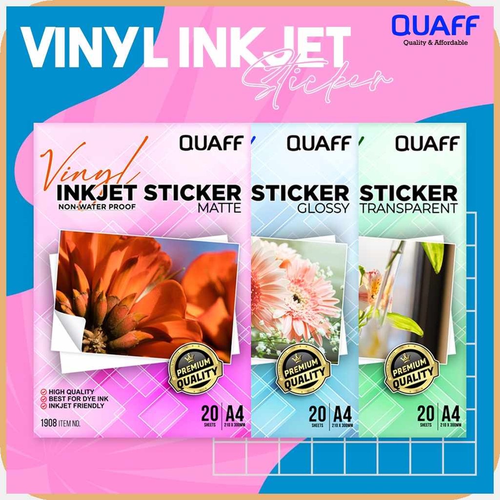 QUAFF Vinyl Inkjet Sticker A4 Size Matte | Glossy & Transparent - 20 ...