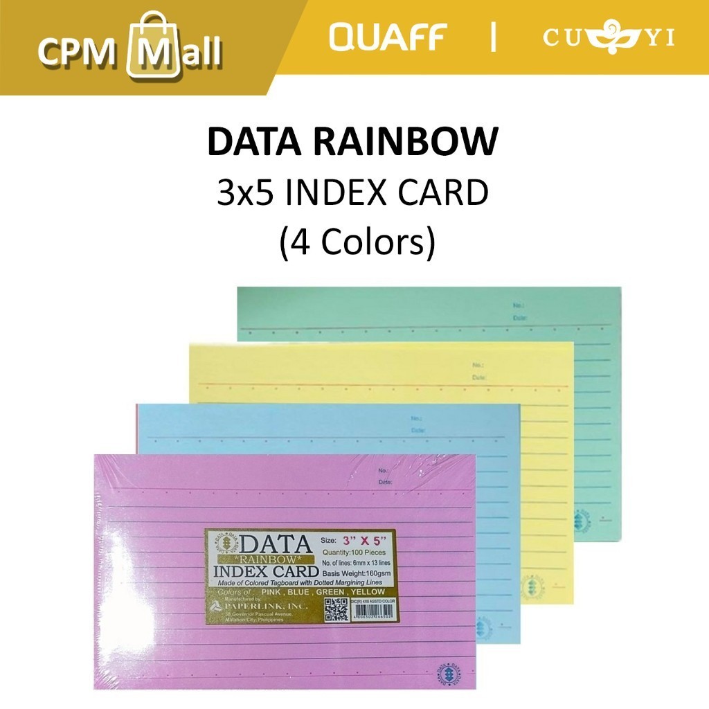 Rainbow 3x5 Index Card Data 160gsm (100pcs/Pack) Index Cards Stationary ...