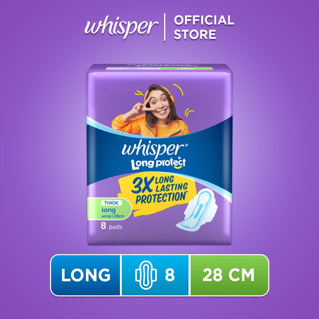 Whisper Long Protect Sanitary Napkin with Wings (8 pads) [Heavy Flow ...