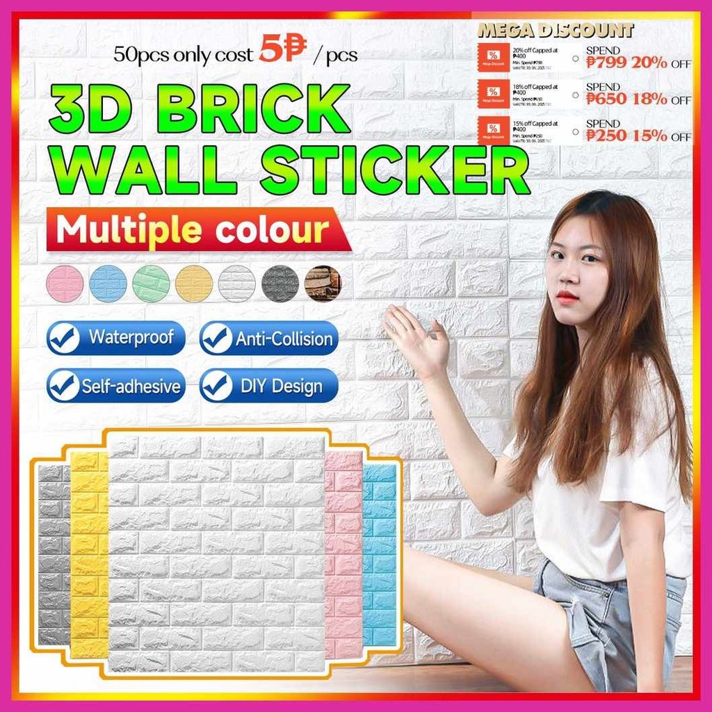 50PCS Wallpaper Foam Wall Décor Self Adhesive Wall Paper 3D Wall ...