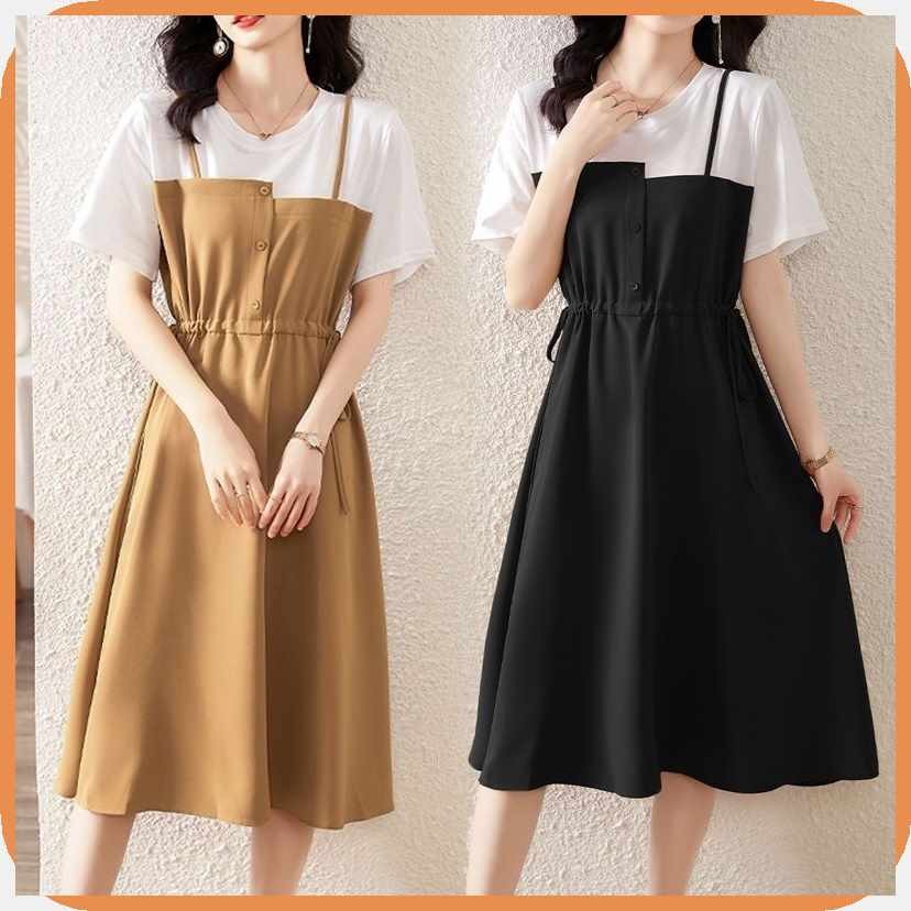 korean,E!two!L,in!q,one!P,short!c,sleeve!h,casual!et,dress | Shopee ...