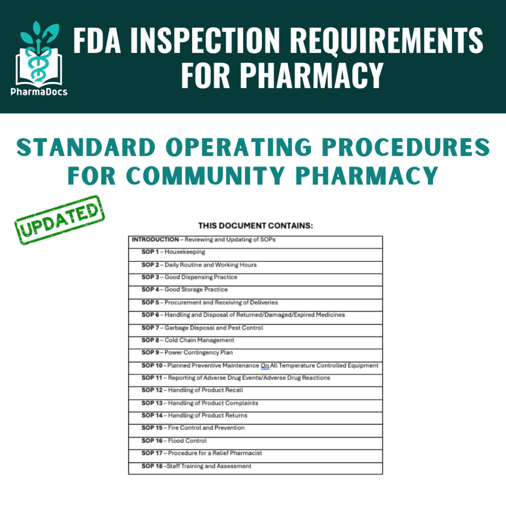 Standard Operating Procedures Manual for Community Pharmacy (FREE SOFT ...